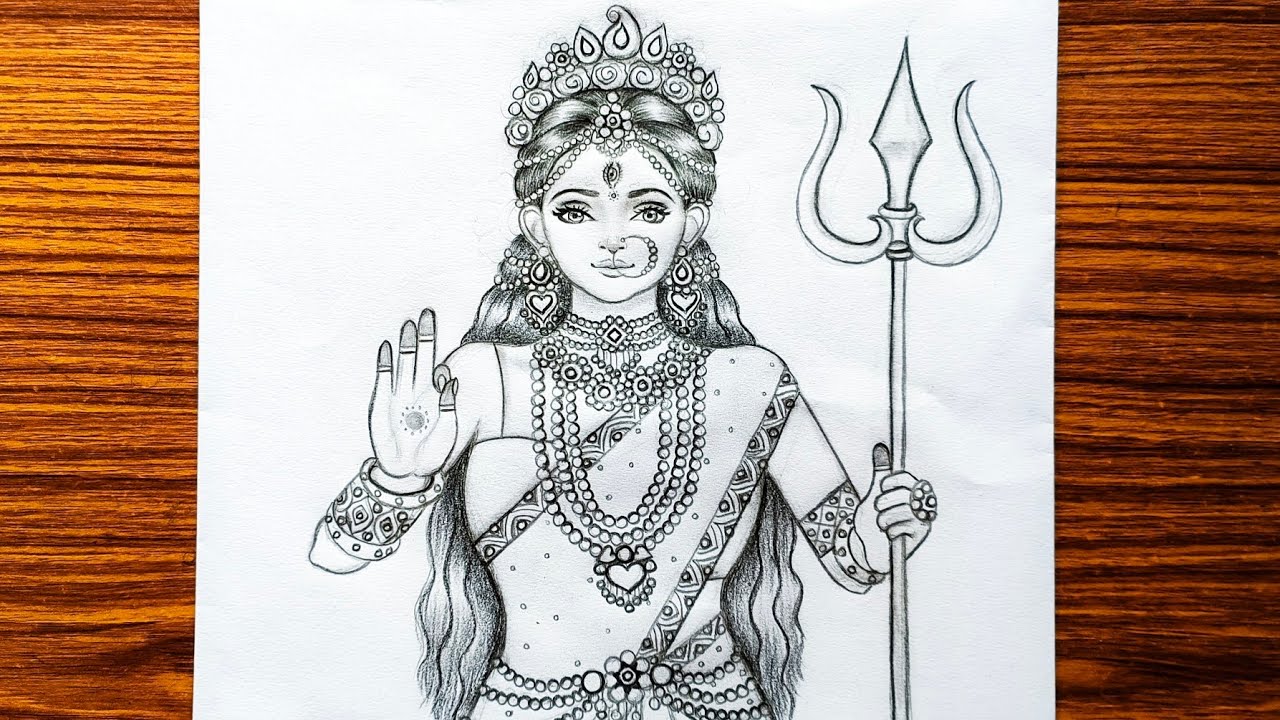 How to draw maa durga face pencil sketch for beginners | Navaratri special maa durga drawing ...