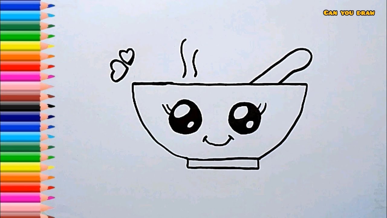 Cute Soup Bowl Drawing | How to draw Cute Soup Bowl beginners for step ...