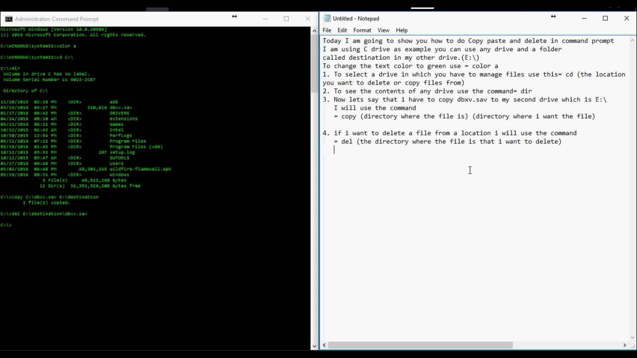 How to copy and paste or delete files using command prompt - YouTube