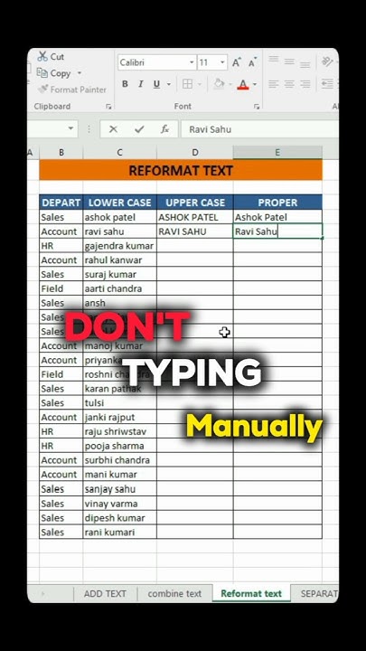 Don't typing manually for reformat text in Excel. #exceltips #exceltricks #spreadsheet #shorts # ...