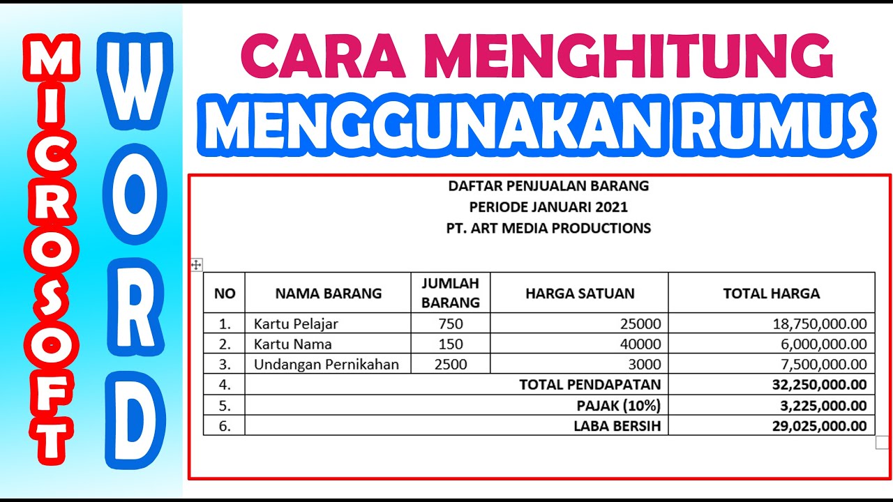 Ms Word | Cara Menguhitung Menggunakan Rumus Ms Word | - YouTube