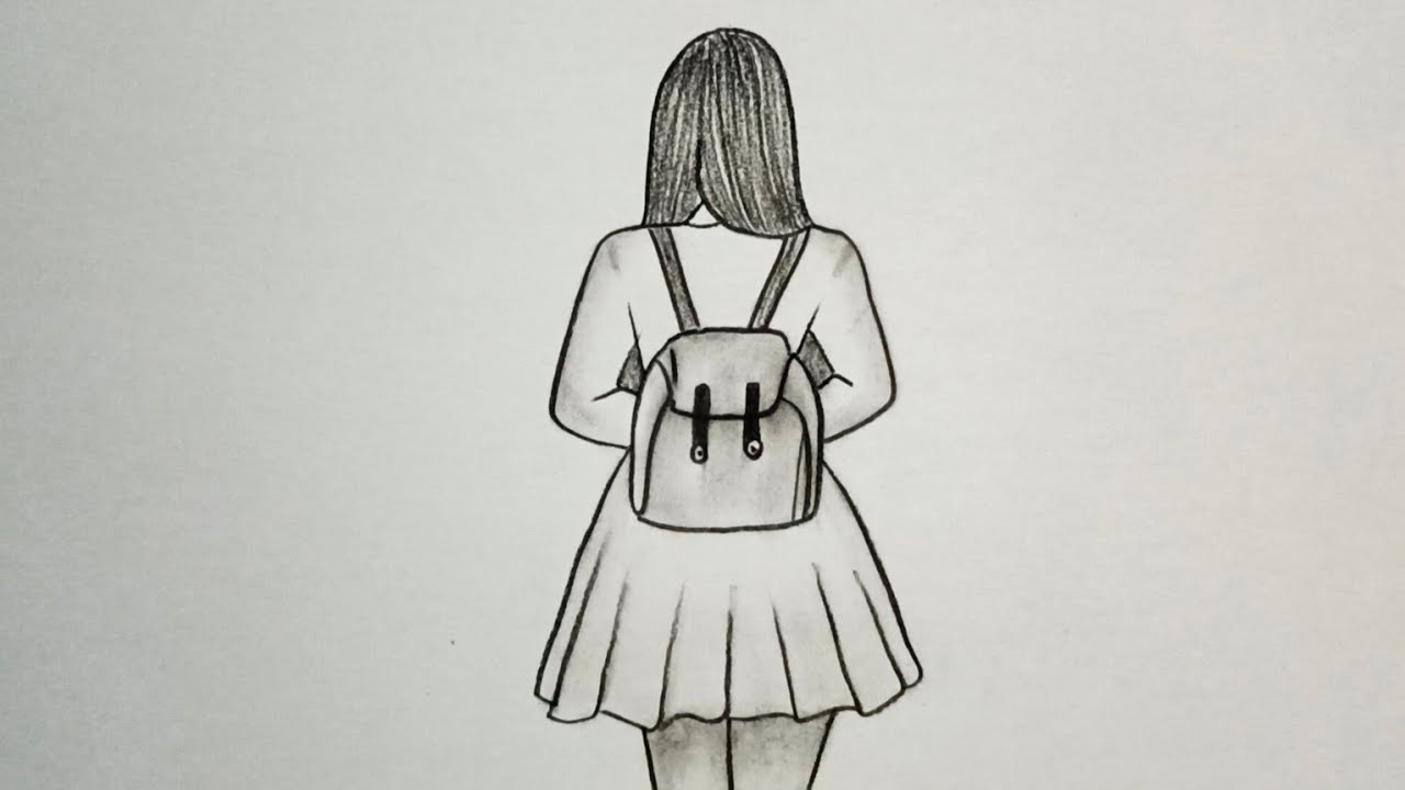 How to draw a girl with School Bag || girl drawing easy step by step ...