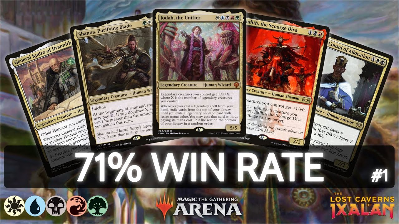 ⚪🔵⚫🔴🟢 5C Legendary Humans, 71% WR, part 1 | MTG Arena | Explorer | BO3 ...
