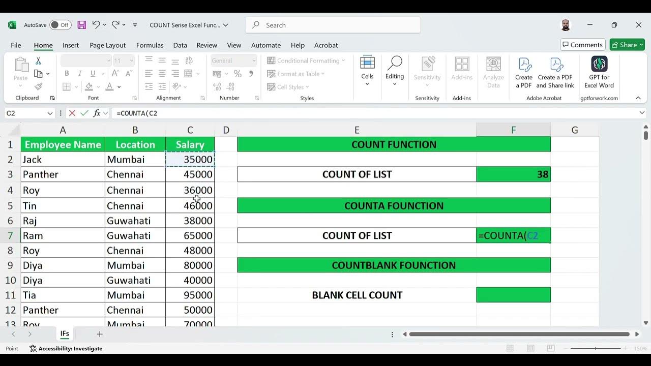 🚀 Mastering Excel Counting Functions: Count, CountA, and CountBlank - YouTube