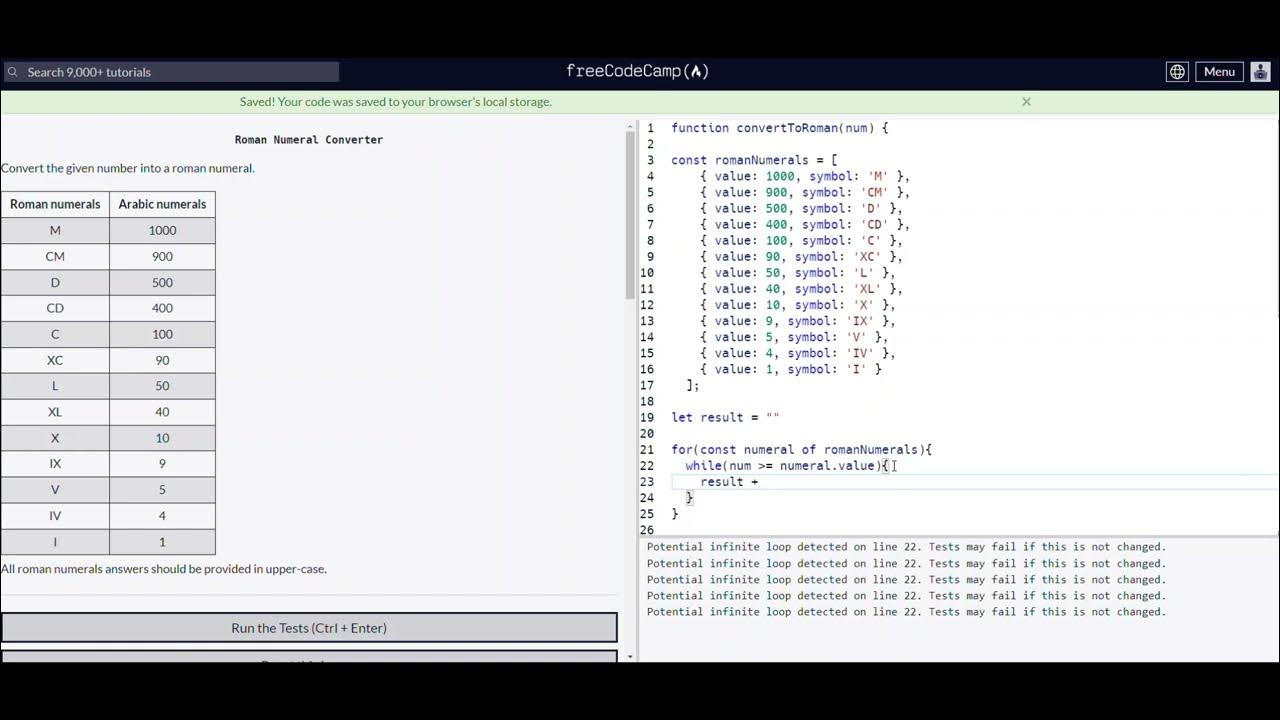 Free Code Camp Roman Numeral Convertor - YouTube