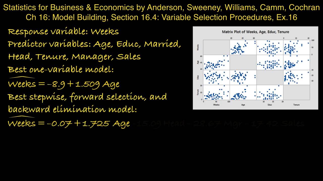 16.4: Multiple Linear Regression, Variable Selection - ex 16 - YouTube