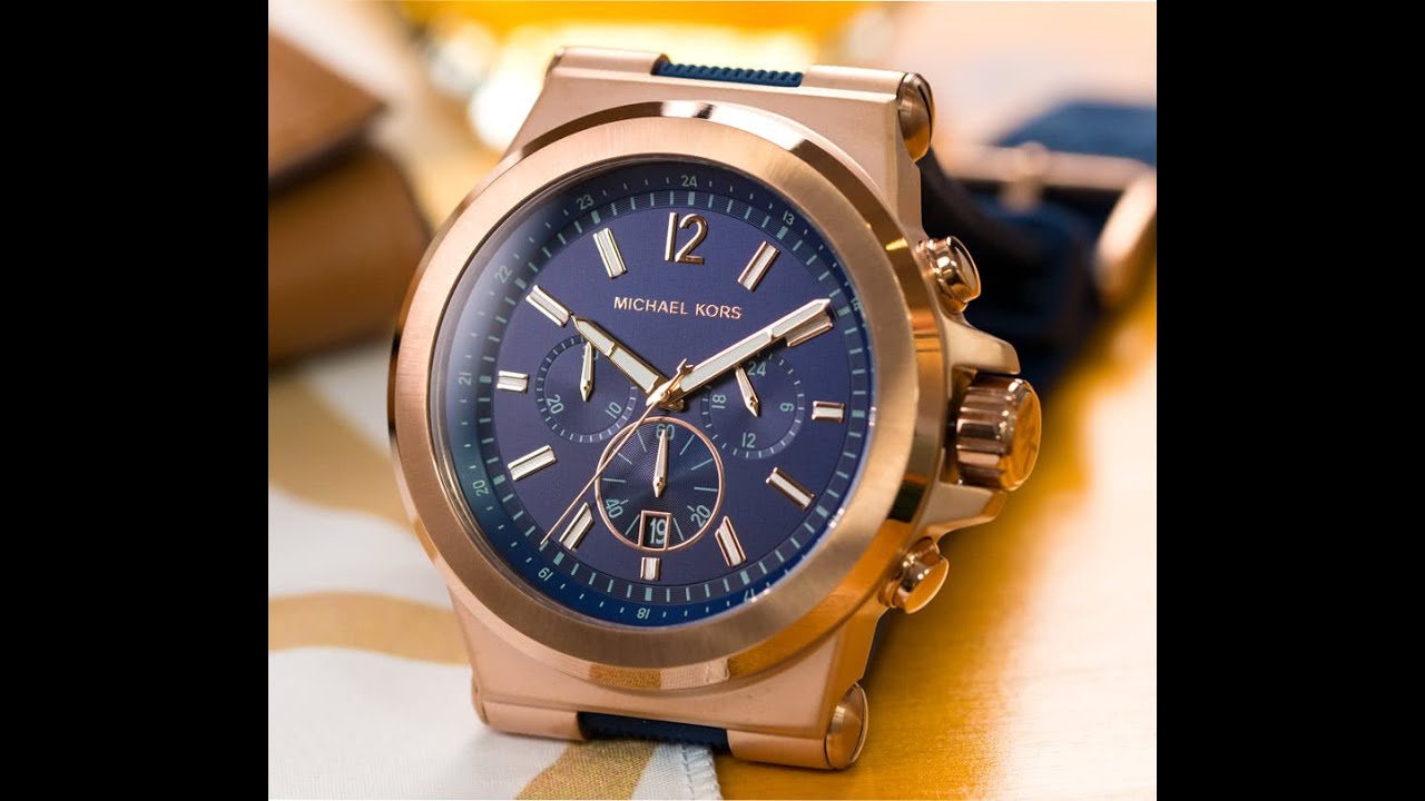 【Michael Kors】Dylan 雅痞紳士三眼計時橡膠腕錶/霧藍x玫瑰金 MK8295 - YouTube