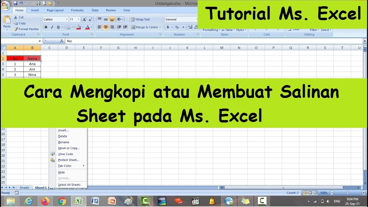 Cara Mengkopi atau Membuat Salinan Sheet pada Ms. Excel l Tutorial ...