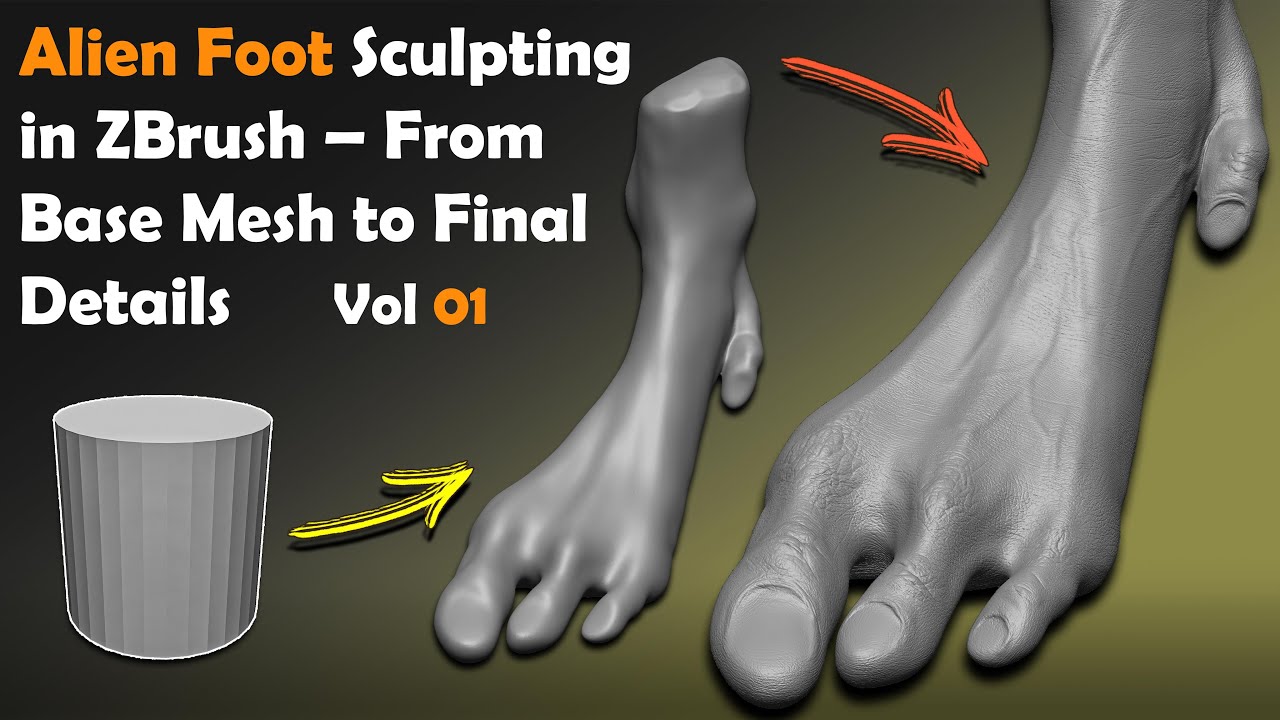 Alien Foot Sculpting in ZBrush – From Base Mesh to Final Details Vol 01 ...