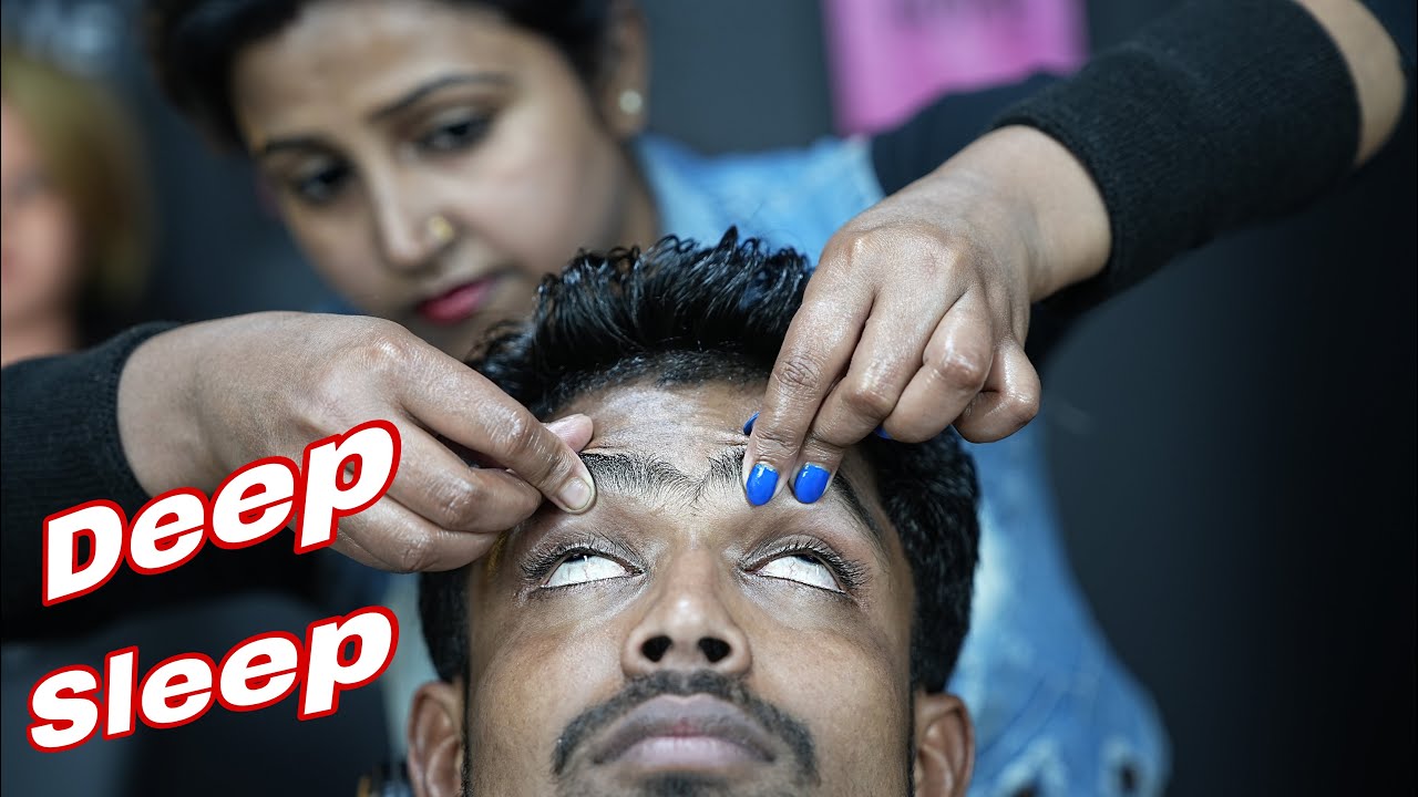 Beautiful Barber Girl Doing Deep Sleep Head Massage ASMR | Forehead ...