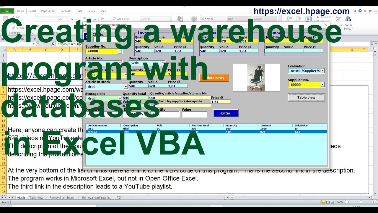 Creating A Warehouse Program With Databases In Excel Vba Yyy Youtube