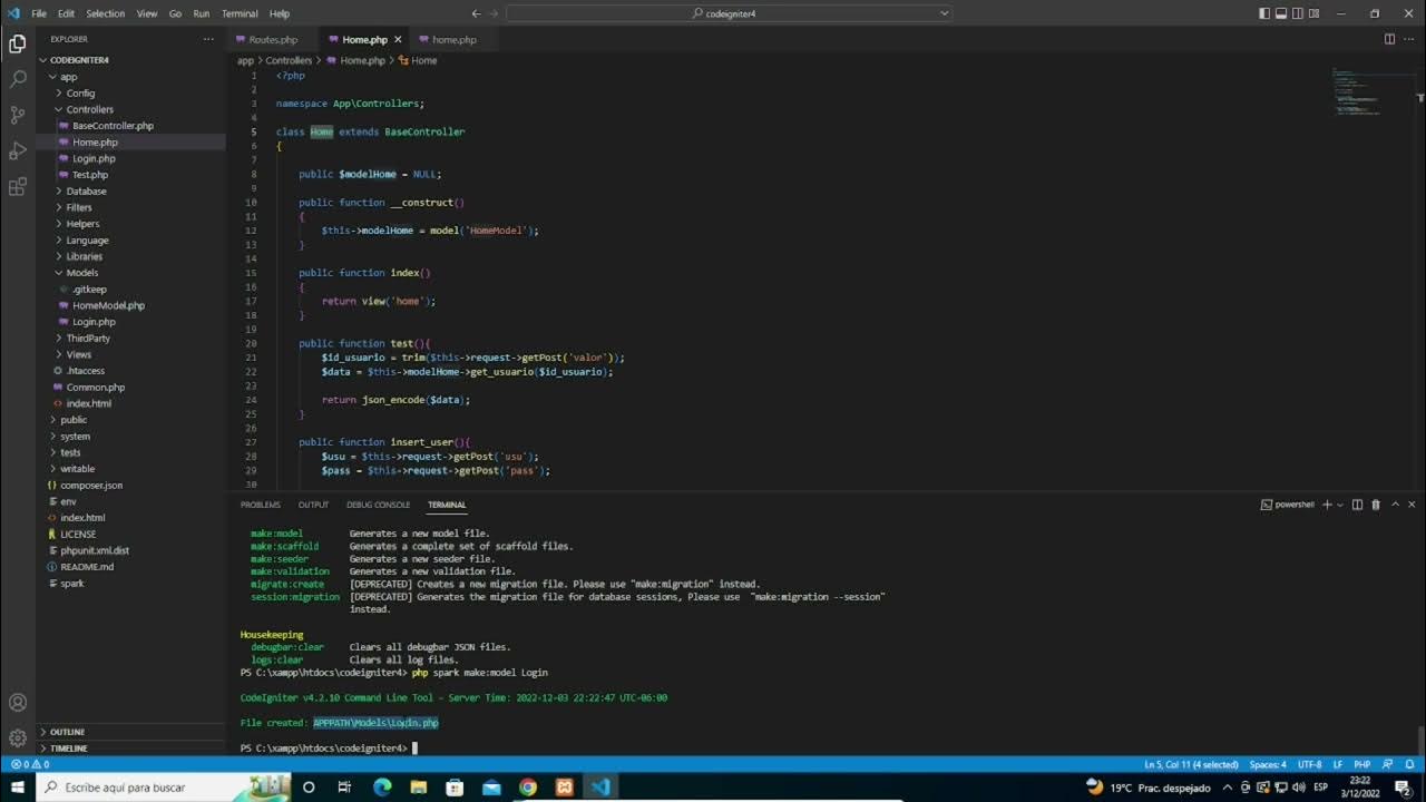 Codeigniter 4 - Creación de Controlador Uso de Spark Parte 2 - YouTube