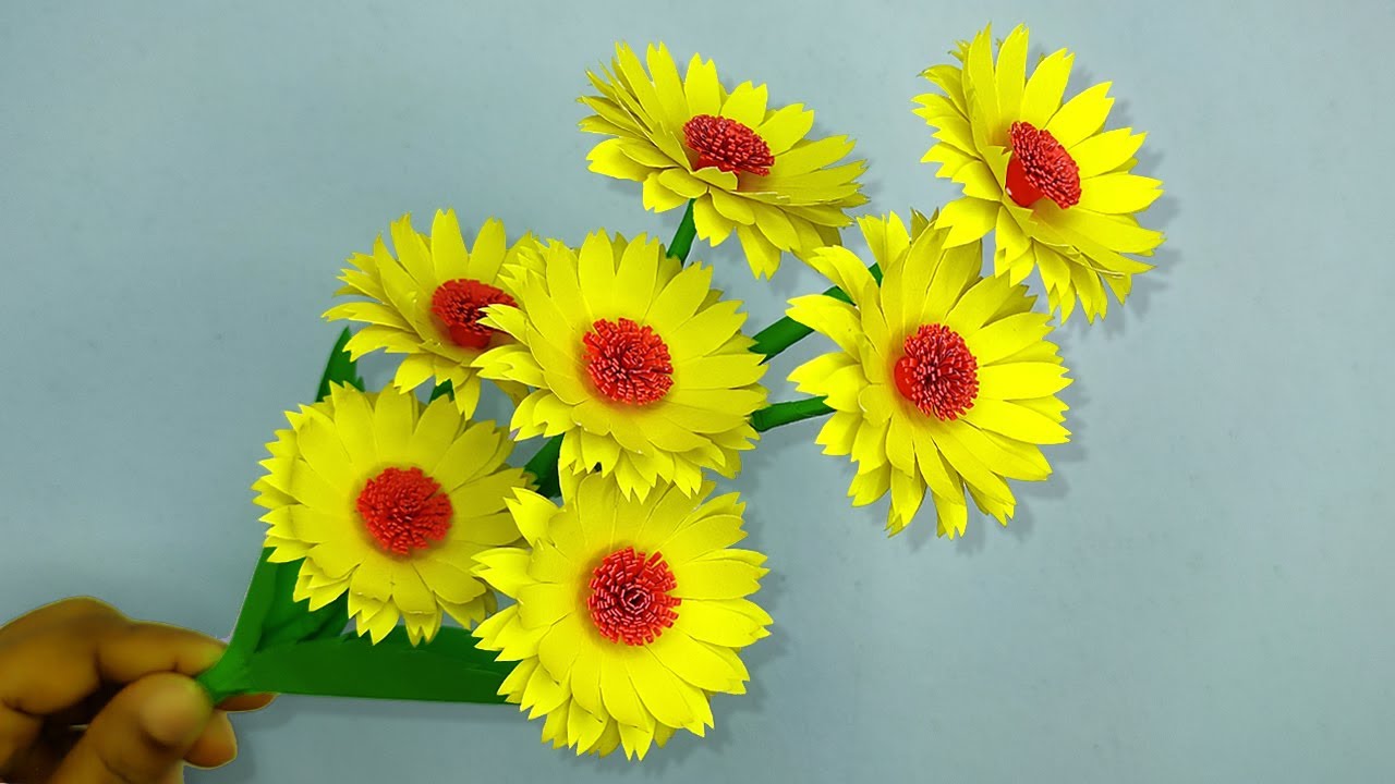 Very Easy Paper Stick Flowers | Paper Craft For School Project | Flower ...