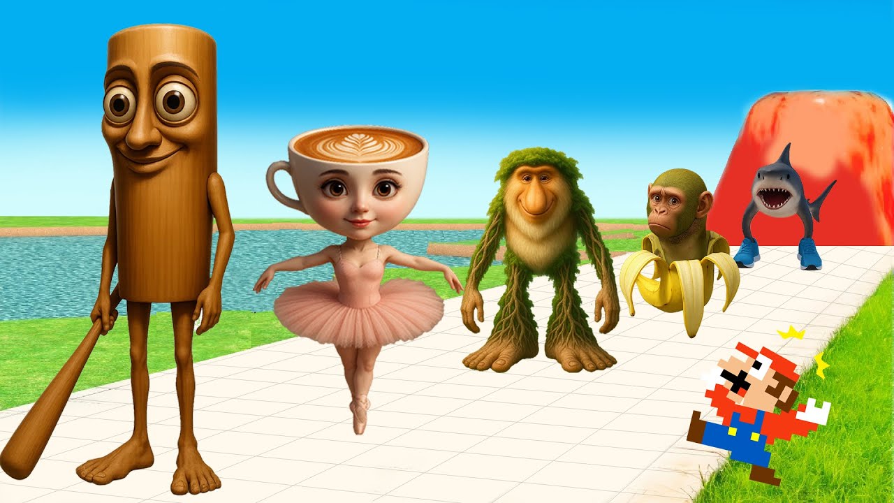 Long Slide Game With Super Mario & Tralalero Brainrot Ballerina Funny ...