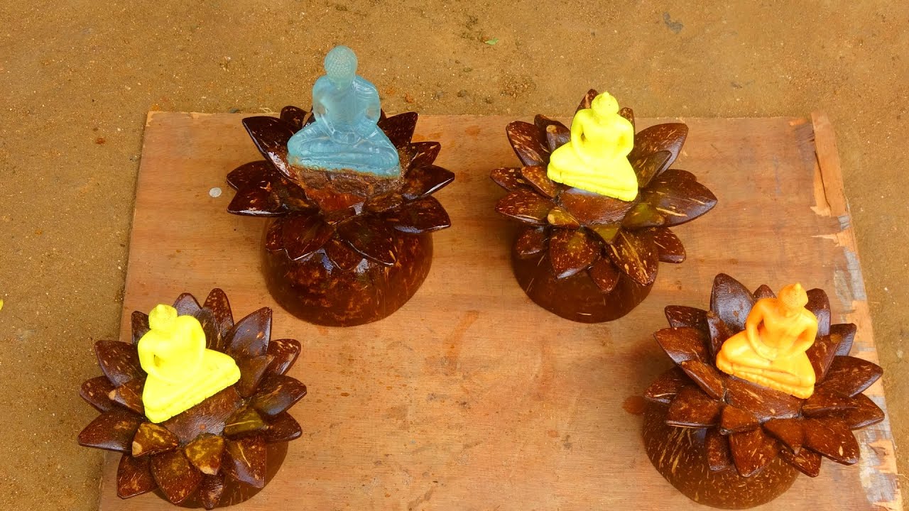 Coconut shell statue stand hand crafted by rural artisan - YouTube