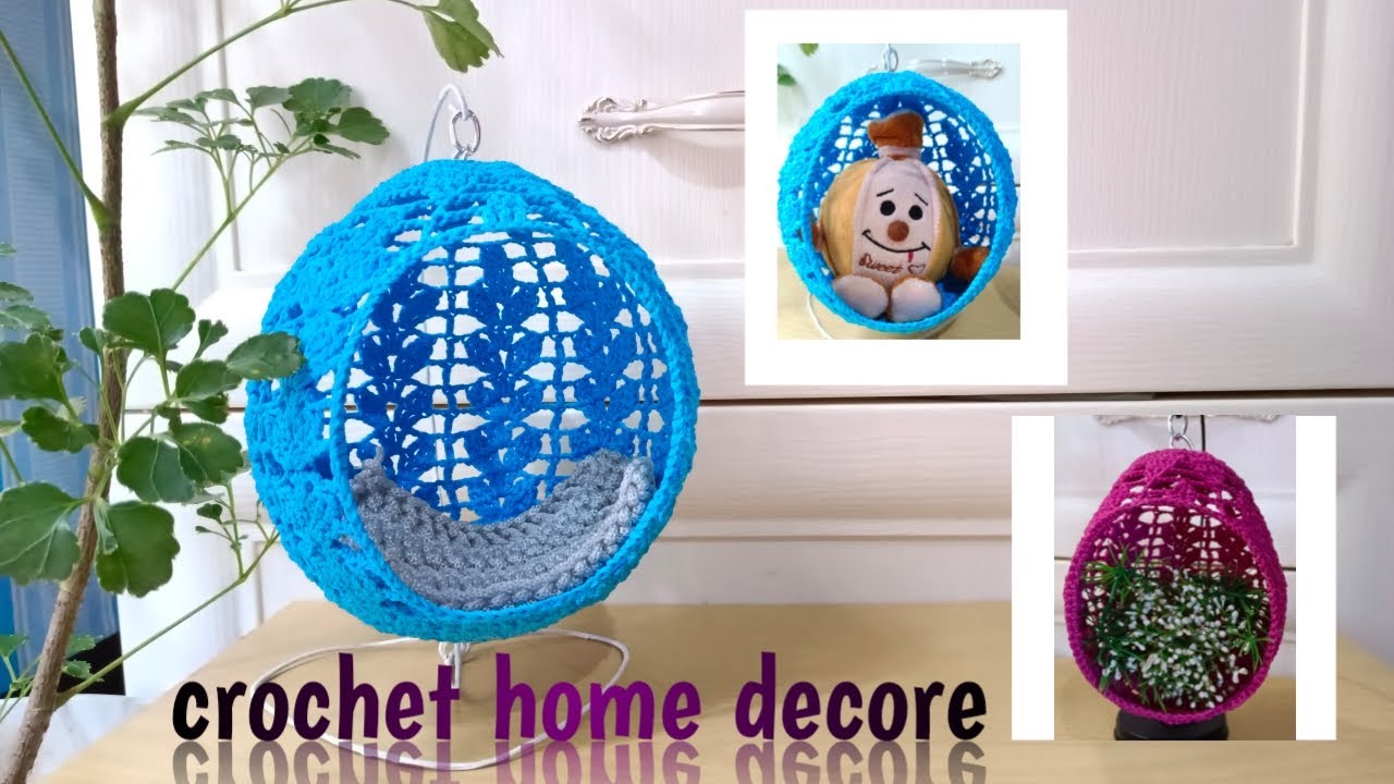 Diy crochet || hiasan rajut bentuk kursi ayunan || home decore idea ...