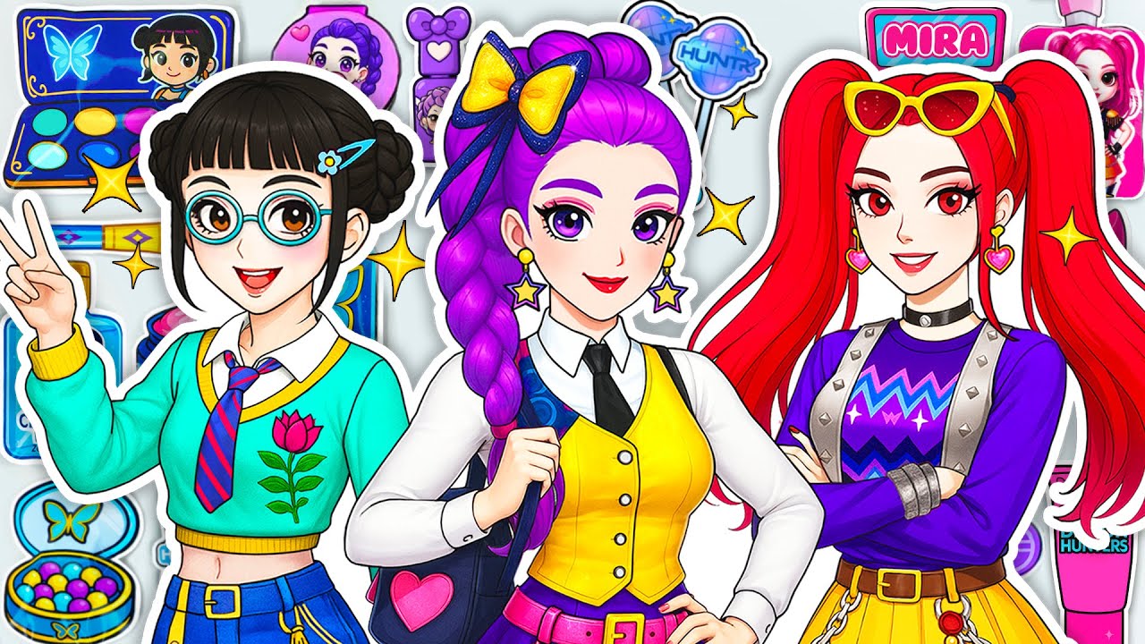 Paper Dolls DIY💖KPOP DEMON HUNTERS: Huntrix Glow Up Popular School ...