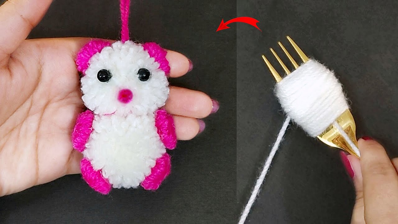 Superb Woolen Teddy Bear Making Idea with Fork - DIY Woolen Craft - How ...