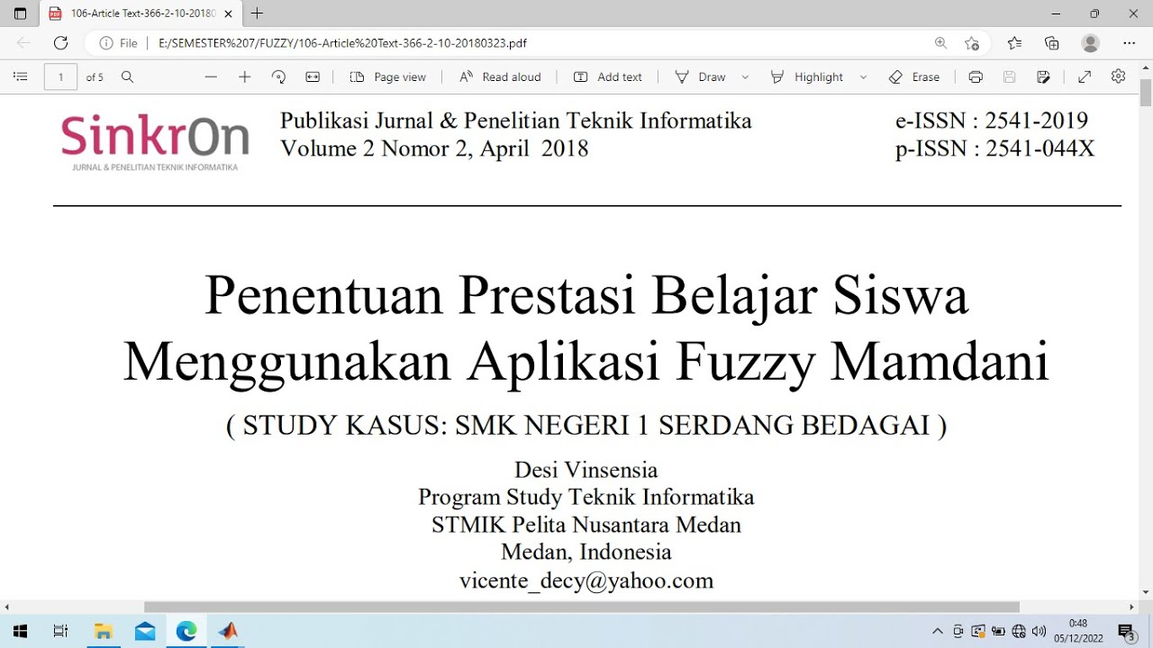 Studi Kasus Logika Fuzzy dengan Metode Fuzzy Mamdani Menggunakan Matlab ...