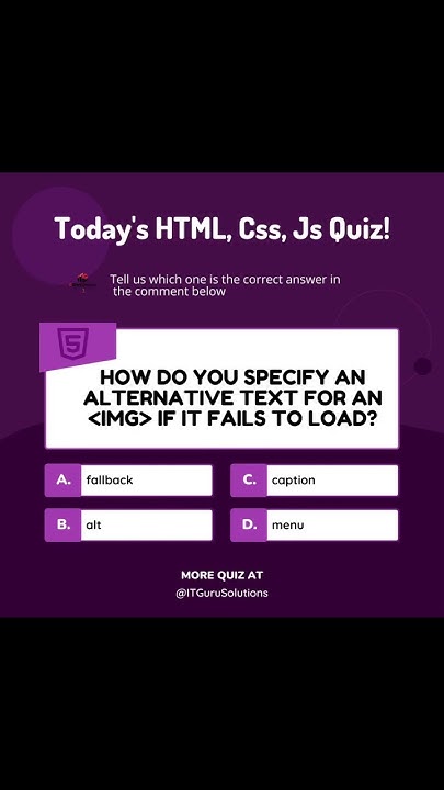 HTML Quiz: How to Specify Alternative Text for Images? 🤔 | Web Development | IT Guru Solutions # ...