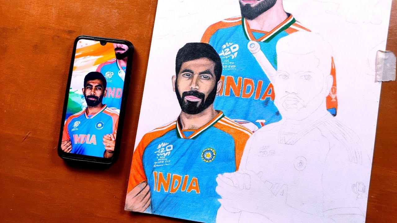 jasprit bumrah drawing, step by step - YouTube