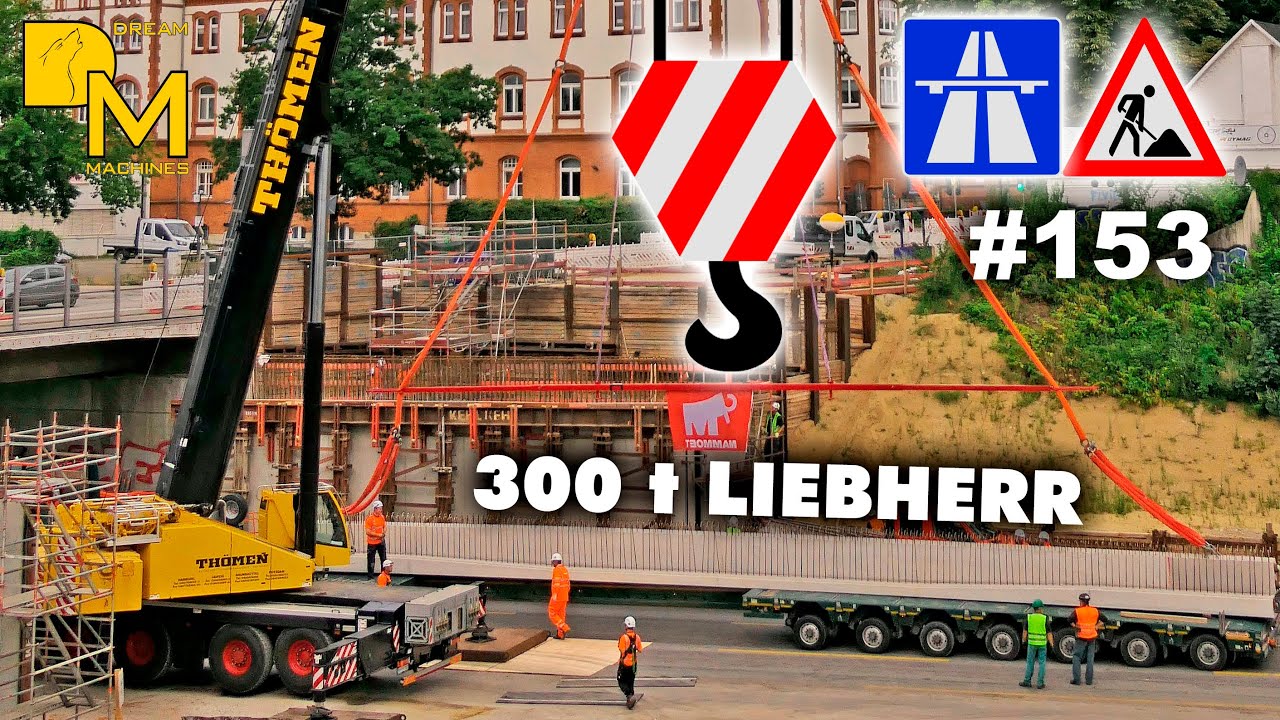 300 ton mobile crane Liebherr LTM 1300-6.1🚧⛓️ installing concrete beams ...