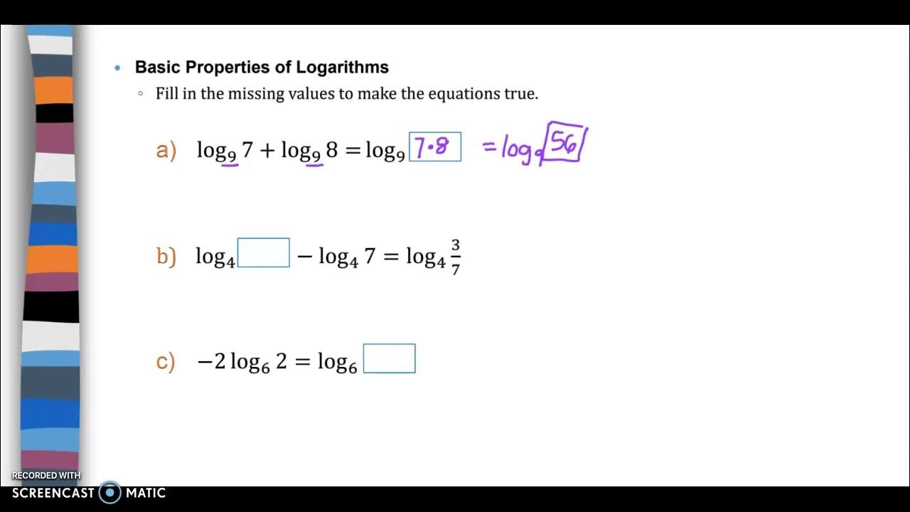 Expanding a logarithmic expression: Problem type 1 and Basic Properties of Logarithms cont - YouTube