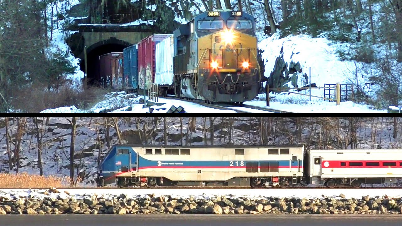 Amtrak, Metro-North and CSX Trains in the Snow with 2 Different Angles ...