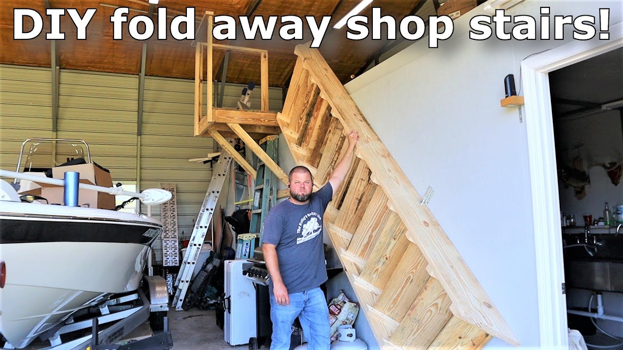 DIY folding shop stairs, a real room saver! #654 - YouTube