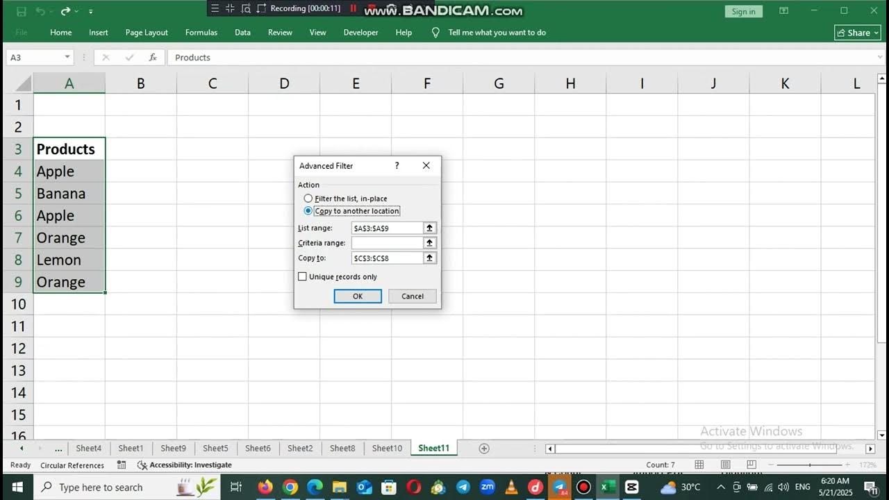 How to use Advanced filter to create Unique list on Excel - YouTube