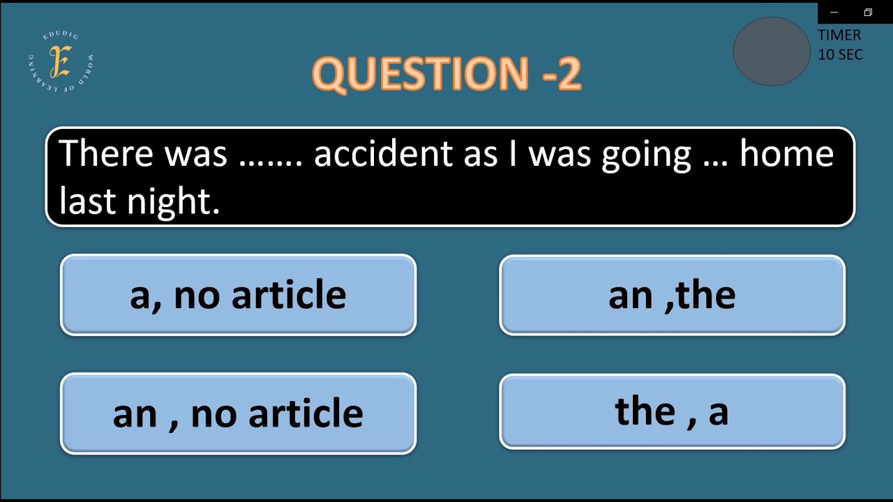 Practice Quiz English Grammar - Articles - YouTube