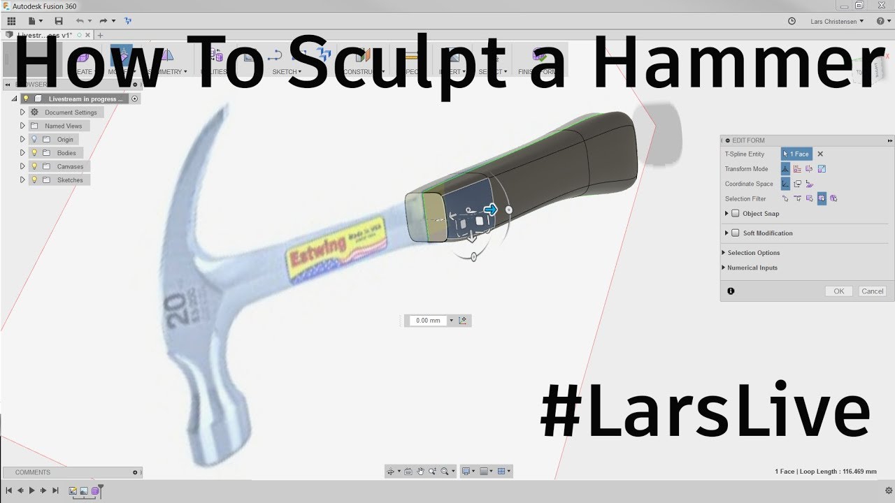 Fusion 360 - How to Sculpt a Hammer #LarsLive 89 - YouTube
