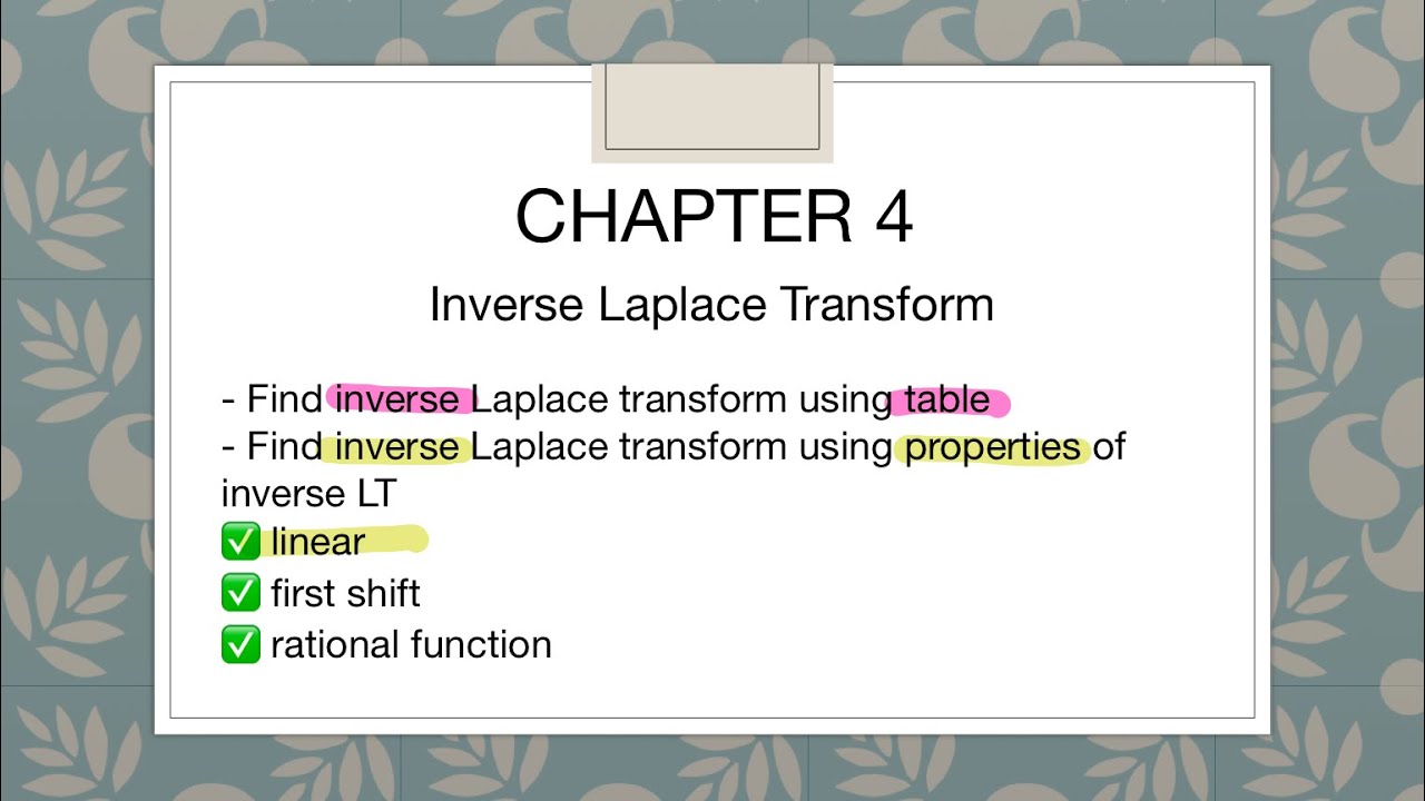 LAPLACE TRASFORM: Inverse Laplace transform (table and linear property ...