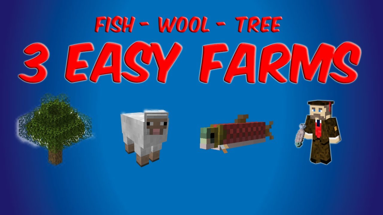3 Easy Farms | Wool Farm | Fish Farm | Tree Farm | Minecraft Java 1.16. ...