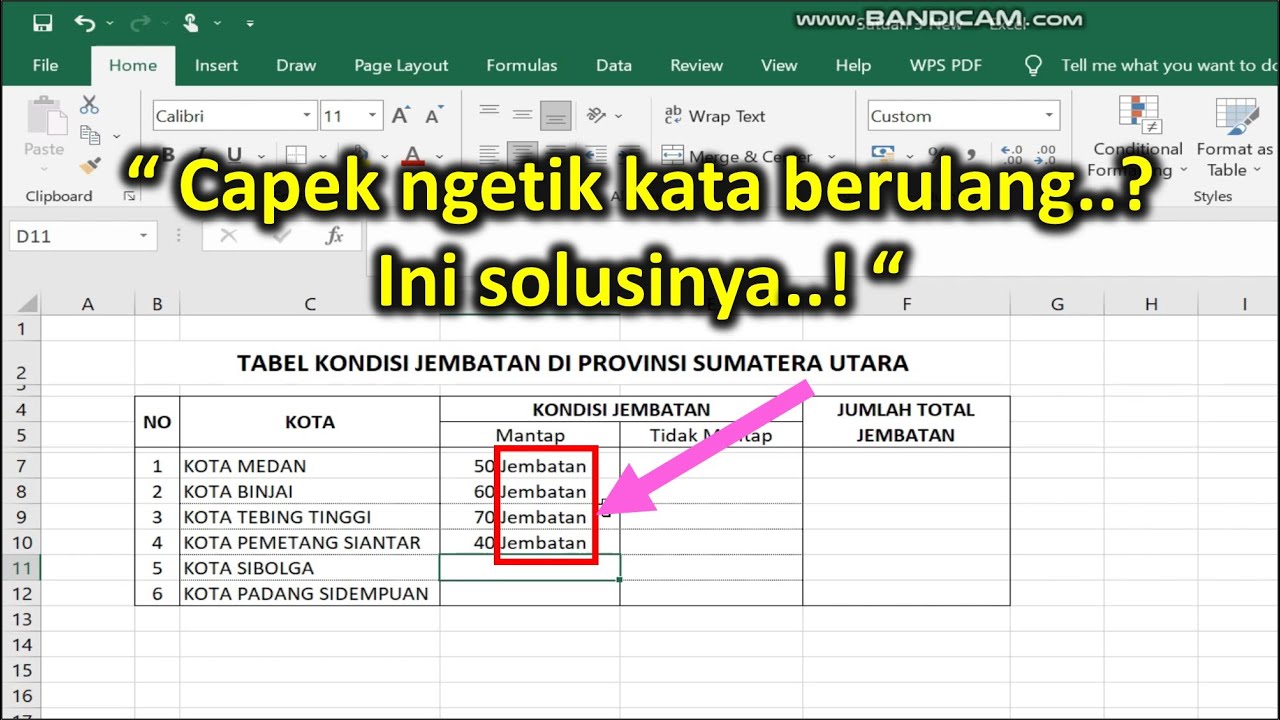 14. Cara Membuat Tulisan Berulang Muncul Otomatis di Excel - YouTube