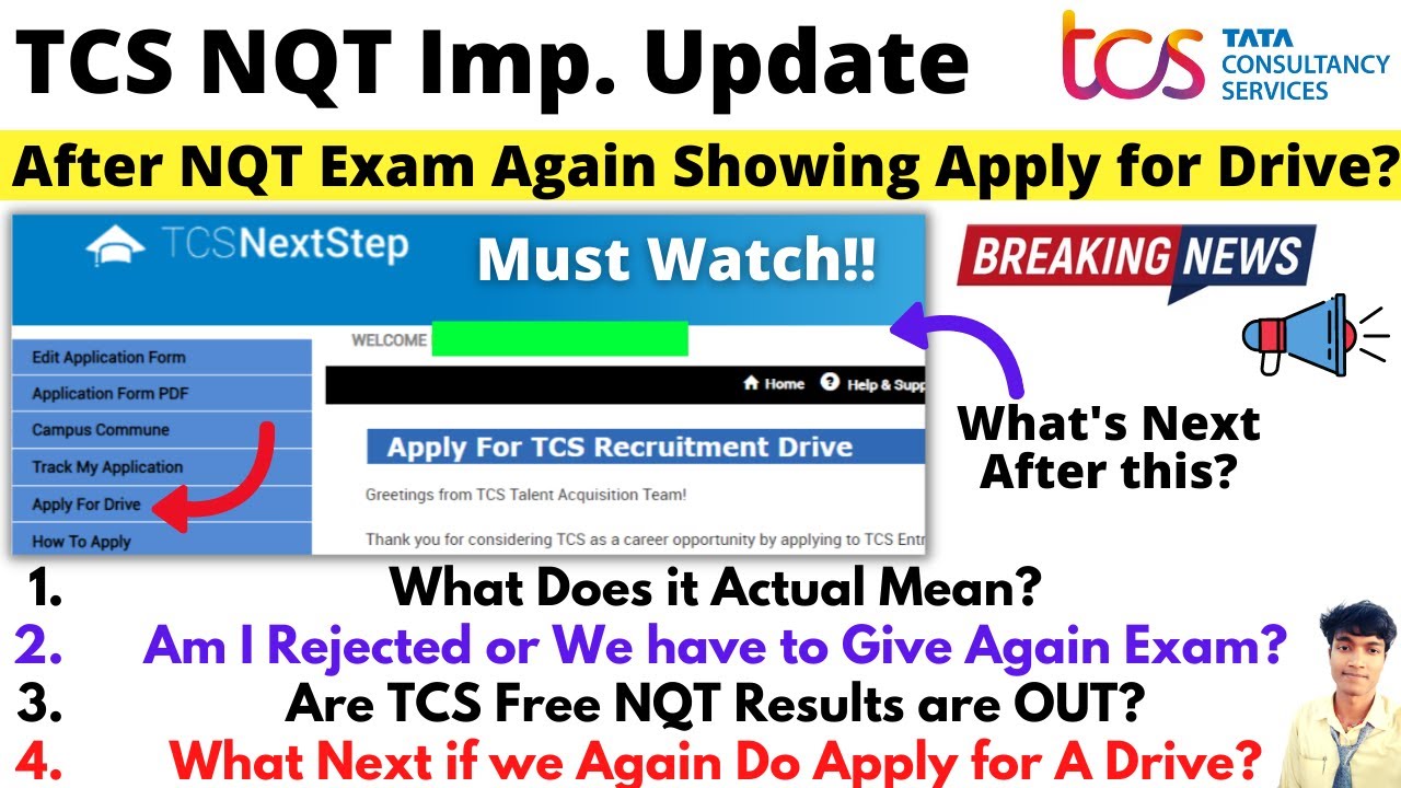 🔴TCS Imp Update, Again Showing Apply for Drive in Next Step After Exam ...