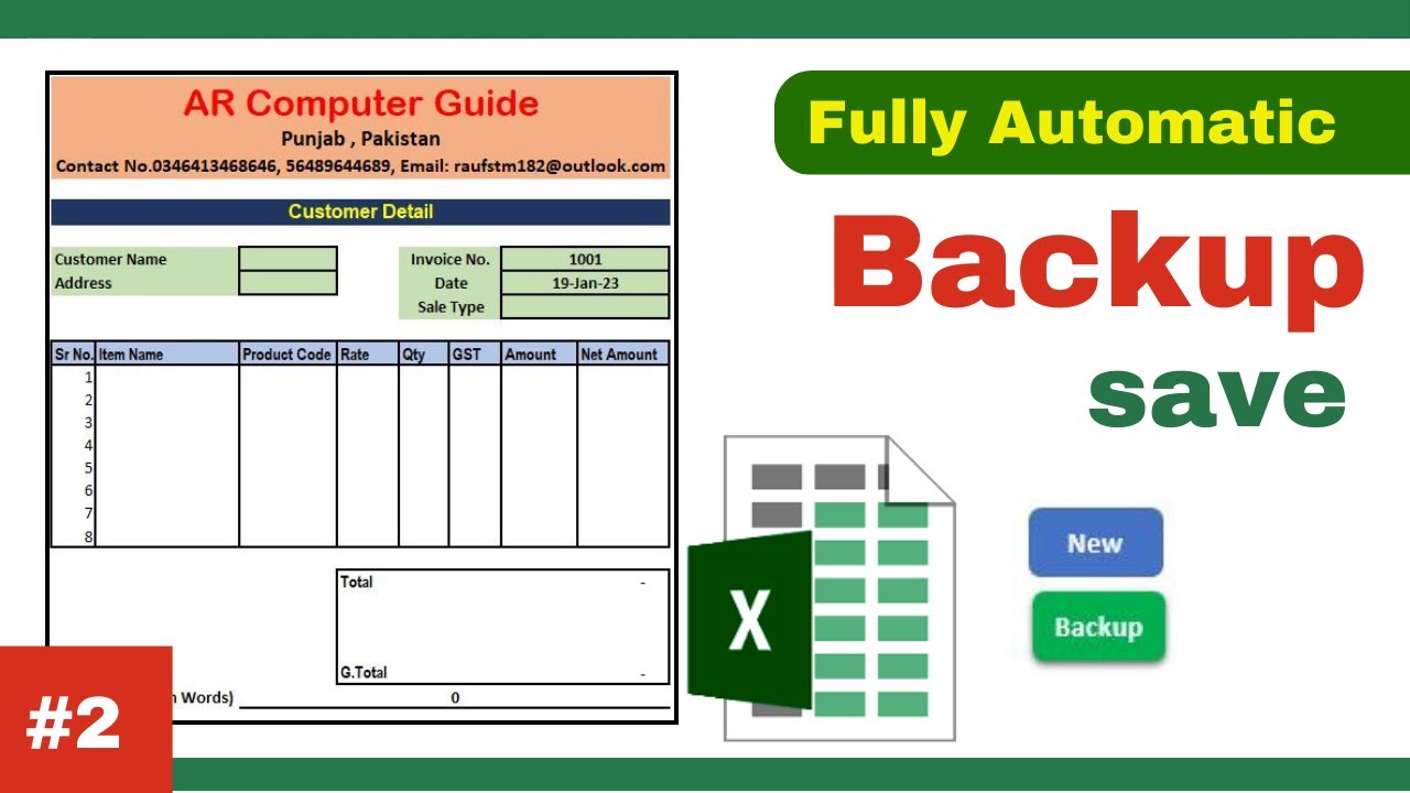 Fully Automatic Invoice And Auto Backup In Excel Part 2 Ar Computer Guide Youtube