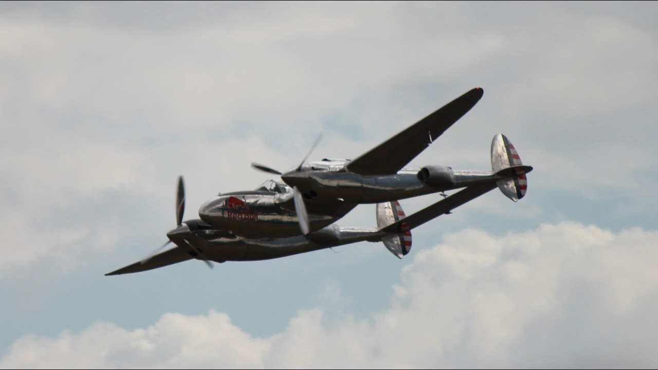 Red Bull P-38 Lightning at Duxford England Flying Legends Airshow July ...
