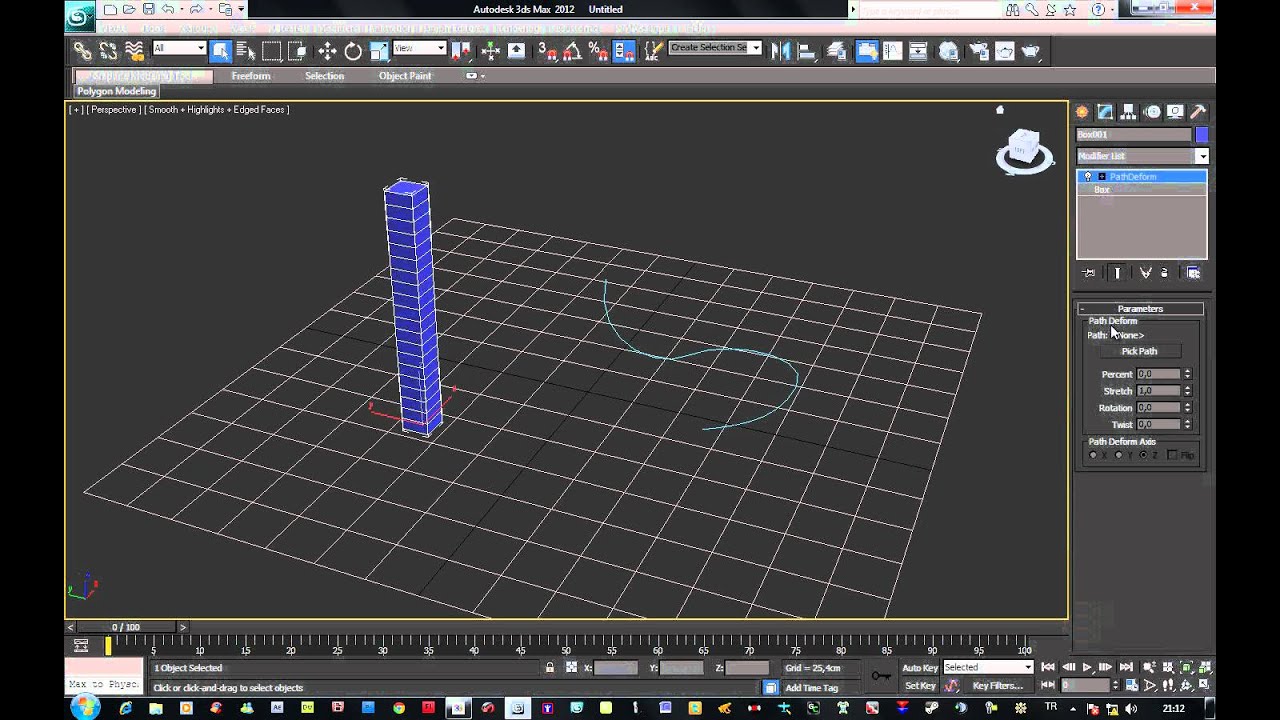 3ds Max 2012 Path Deform Modifieri - YouTube