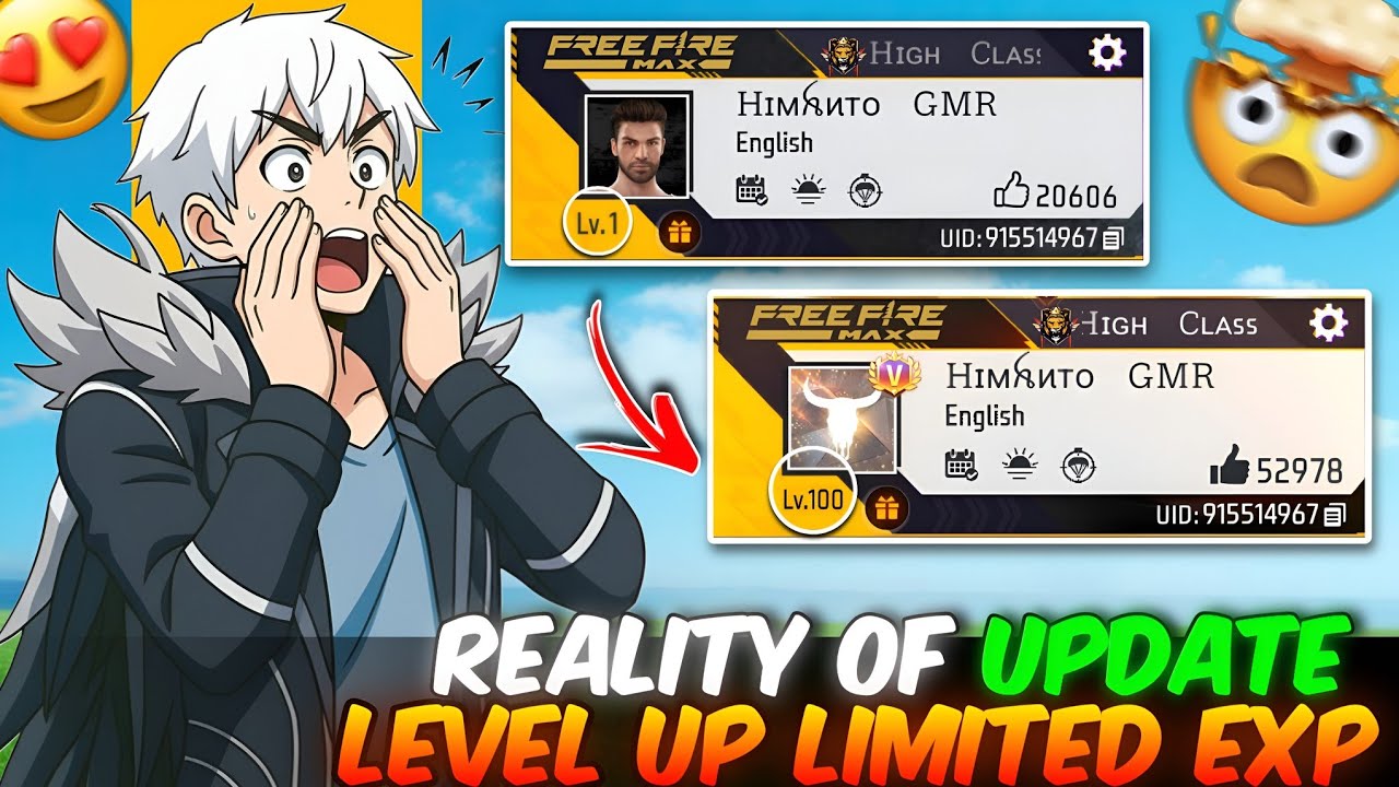 Free Fire Level up New Update 🤡 Free Fire EXP 5,000 50,000 🤯 Exp ...