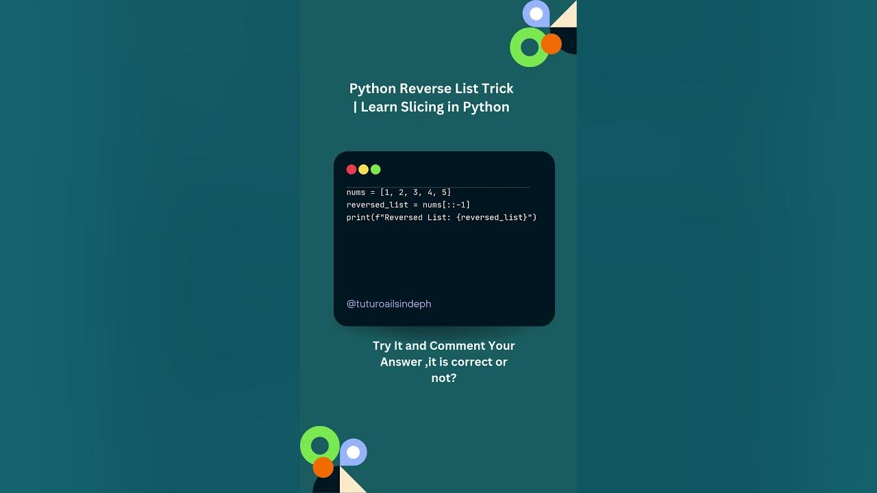 Python Reverse List Trick 25| Learn Slicing in Python | Python Tips #shorts #viral #tricks - YouTube