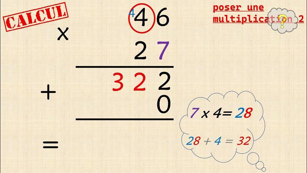 Comment poser une multiplication par un nombre à deux chiffres - YouTube