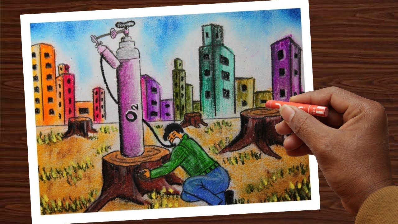 Save Environment drawing step by step | save tree save oxygen drawing ...
