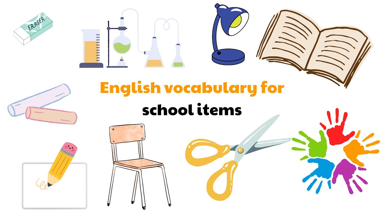 Learn vocabulary about everyday objects for kids - school items ...