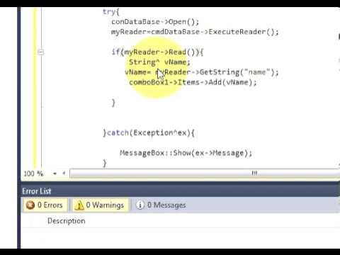 Visual C++ Tutorial 13 -Windows Forms Application: Database values in textbox if select Combobox ...