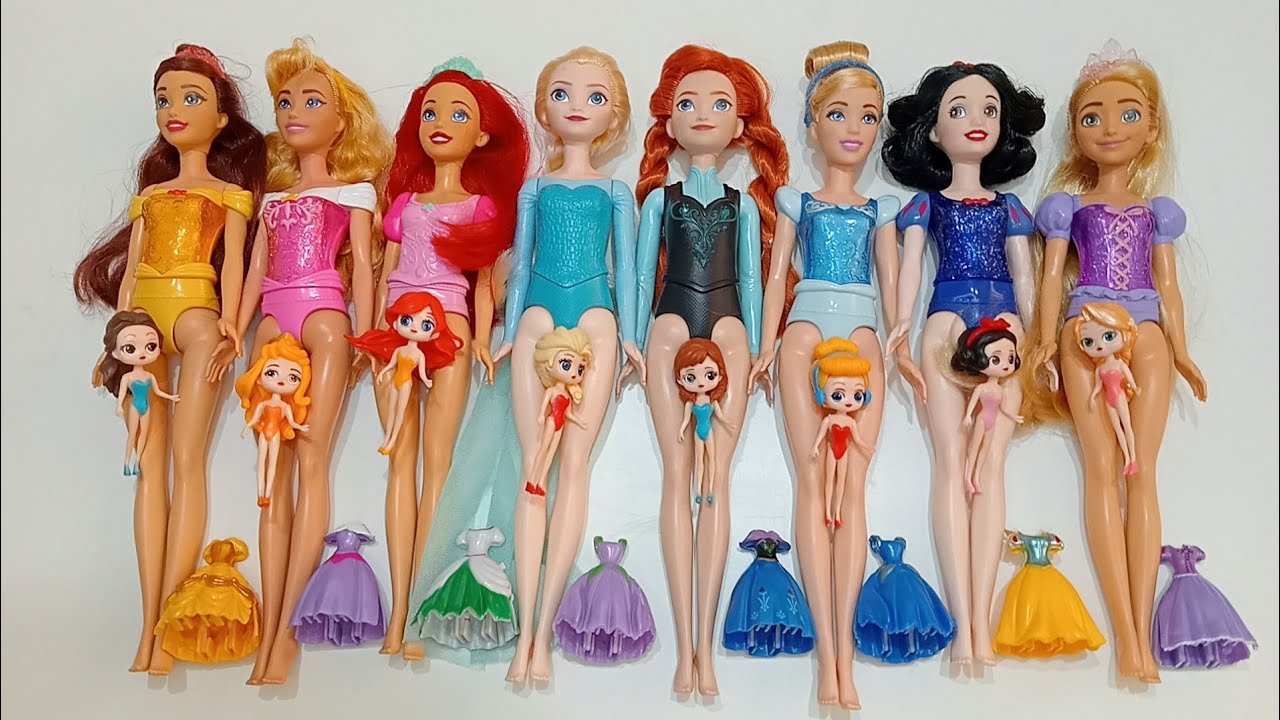 ASMR Most Popular Disney Princess Dolls lots of colorful rainbow ...