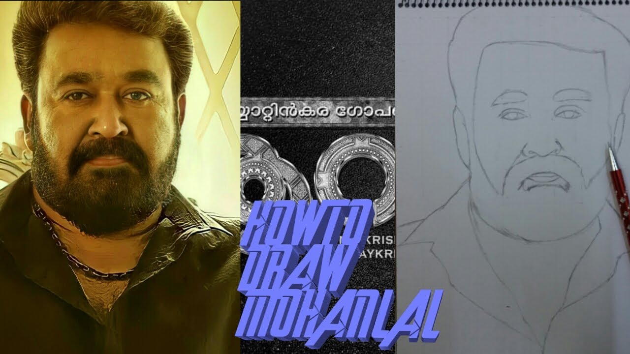 How to draw Mohanlal step-by-step Tutorial| Aarattu Mohanlal drawing ...