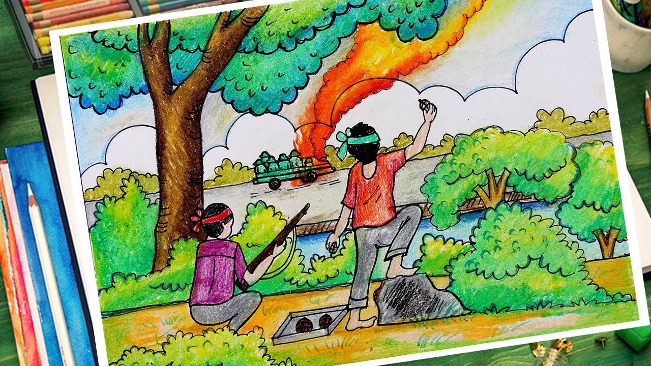 How to draw scenery of Liberation War Easy | মুক্তিযুদ্ধের ছবি আঁকা ...