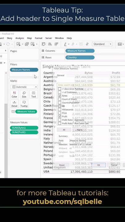 #Tableau Add header to single measure text table #tableautips #tableaututorial #tutorial - YouTube