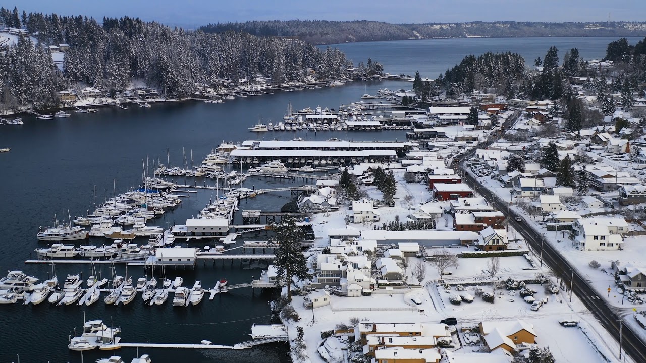 4k Drone video over Gig Harbor Washington snowpocalypse 2019 - YouTube
